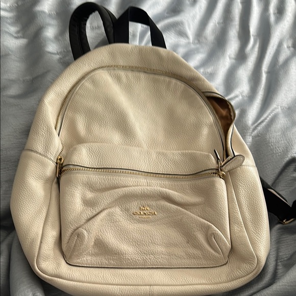 Coach | Bags | Coach Cream Backpack With Leather Finish | Poshmark